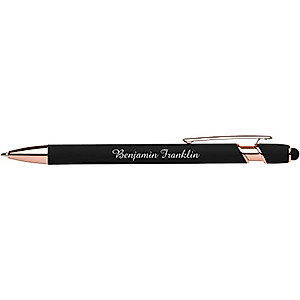 Express Pencils™ - Personalized Pens Gift Set - 2 Pack of Rose Gold Soft Touch Metal Pens w/gift box - Luxury Ballpoint Pen Custom Engraved w/Name or Message | Perfect for Him or Her (Black - Black)