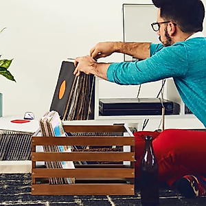 HYNAWIN Vinyl Record Storage Crate, Wooden Album Storage Holder Record Organizer Box, Brown