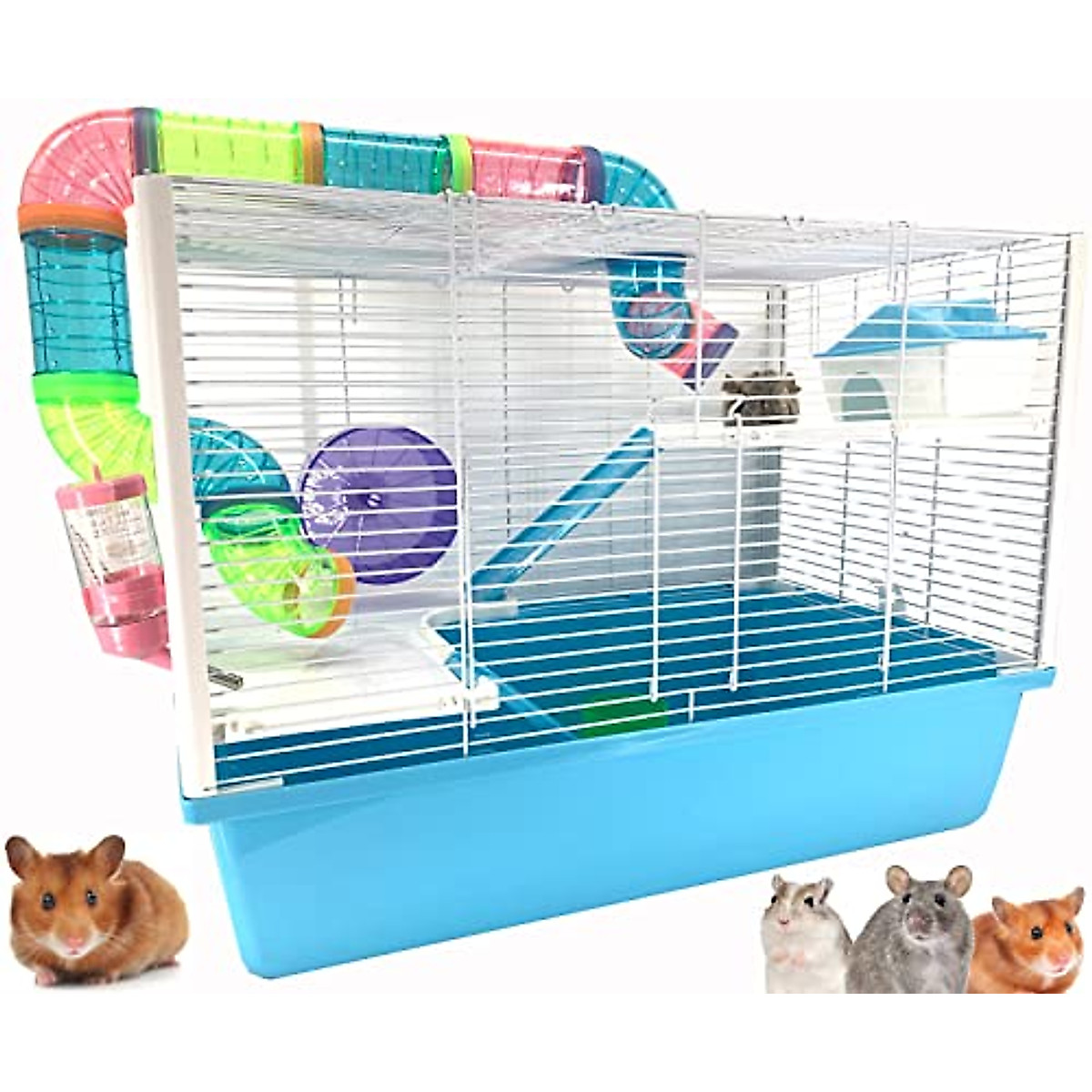 Large Deluxe 3-Tiers Hamster Gerbil Mouse Mice Habitat House Critters Cage with Complete Set of Accessories Expandable and Customizable