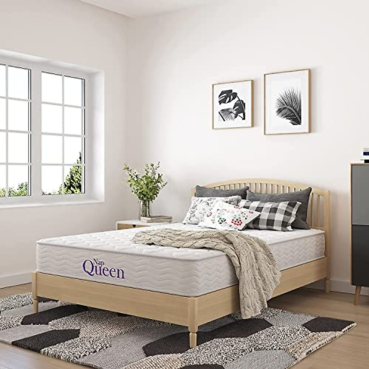 NapQueen 6 Inch Innerspring Queen Size Medium Firm Support Relief Mattress, Bed in a Box, White