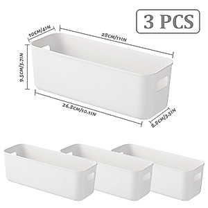 BLLREMIPSUR 3 Pack White Storage Bin, 10" Long Bathroom Organizing Bins, Plastic Organizer Bins with Handles for Vanity, Pantry, Shelves