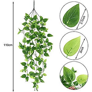 HENJADE Artificial Hanging Plants 3.6ft Fake Hanging Plant Fake Ivy Vine for Wall House Room Indoor Outdoor Office Decoration (2Pcs)