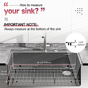 DPZM 28-1/4" x 14-1/4" x 1-1/4" Stainless Steel Sink Rack for Bottom of Sink, Metal Sink Protectors For Kitchen Sink, Sink Grid, Sink Bottom Grid with Side Drain, Kitchen Sink Grid with Sink Strainer