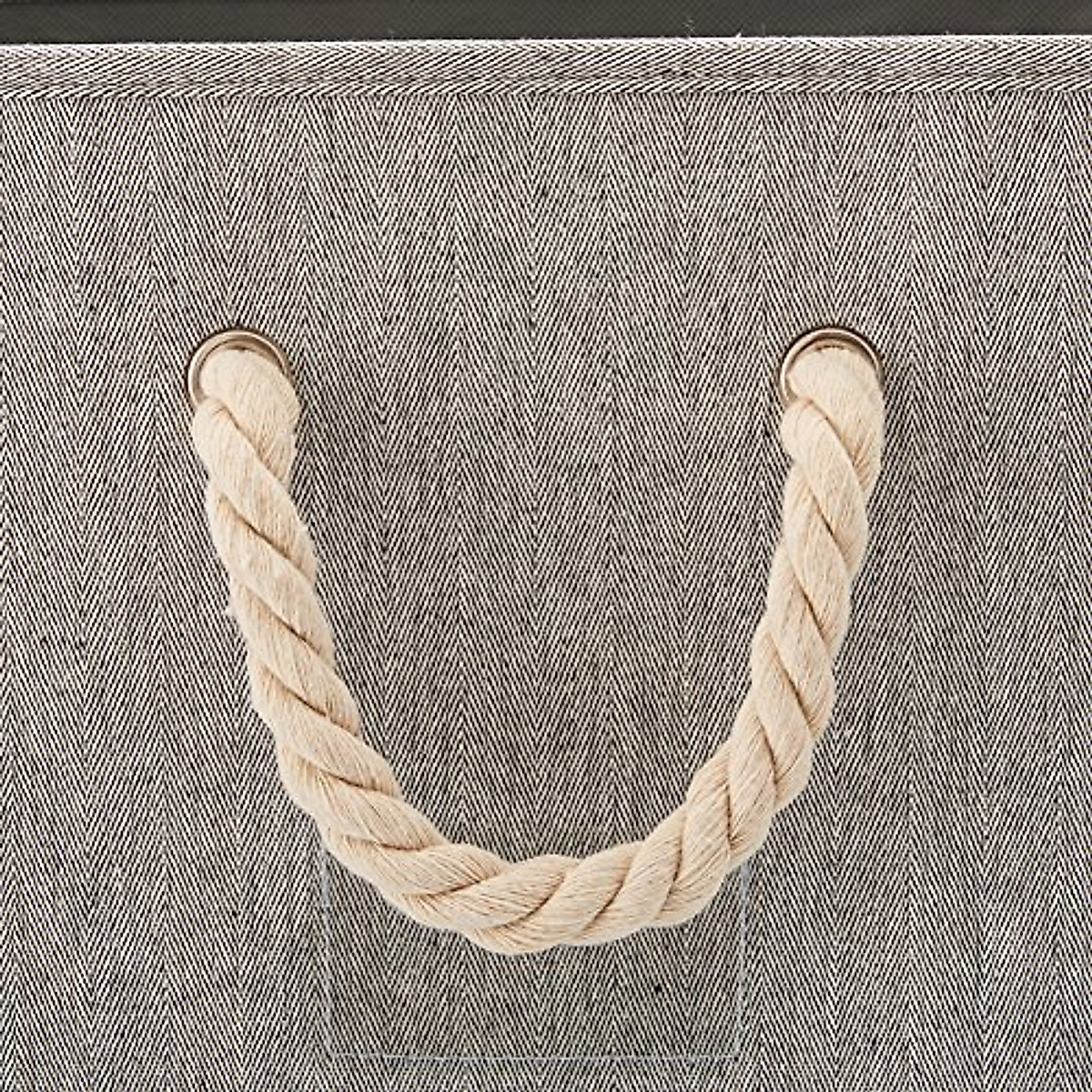 EZOWare [Set of 4] Foldable Fabric Storage Cube Bins with Cotton Rope Handle, Collapsible Resistant Basket Box Organizer for Shelves Closet Toys and More – Gray 12x12x12 inch