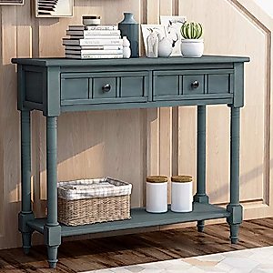 Knocbel Vintage Entryway Console Table with 2 Storage Drawers and Lower Shelf, Entry Hallway Foyer Sofa Table, Easy Assembly
