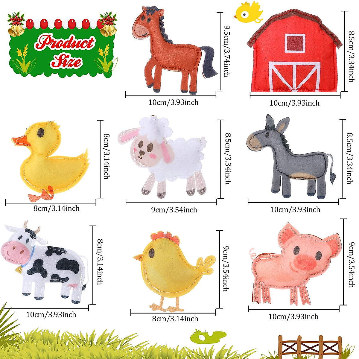 16 Pcs Farmhouse Christmas Ornaments Farm Animal Decorations Set Hanging Felt Animals Christmas Tree Ornaments Set Barn Donkey Horse Chicken Duck Pig Sheep Cow Christmas Decorations Animals Craft Kit