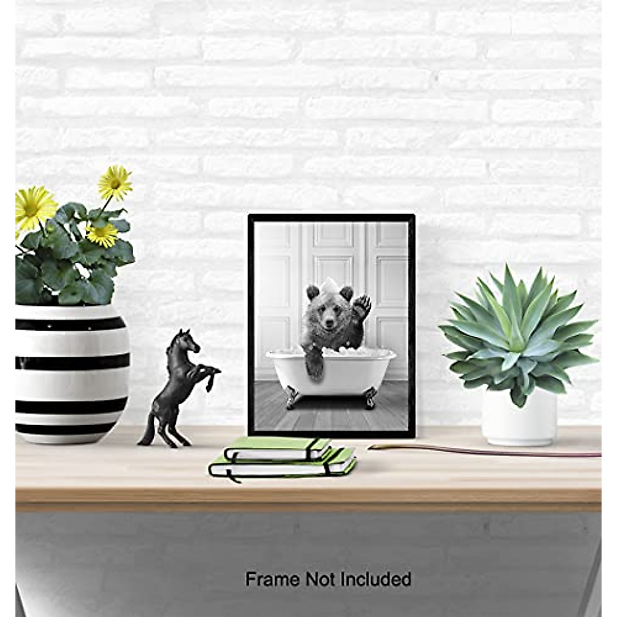 Bear Wall Decor - Bear Wall Art - Funny Bathroom Decor for Women, Kids - Bathroom Pictures - Bath Wall Decor - Cute Modern Bathroom Accessories - Cool Unique Bathroom Sign- Powder Room - Restroom Sign