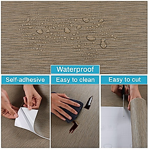 Tan Grasscloth Wallpaper Peel and Stick Textured Wallpaper Brown Linen 30"x118" Large Size Self Adhesive Imitation Cloth Contact Paper for Cabinets Fabric Vinyl Paper for Bedroom Kitchen Wall CHICHOME