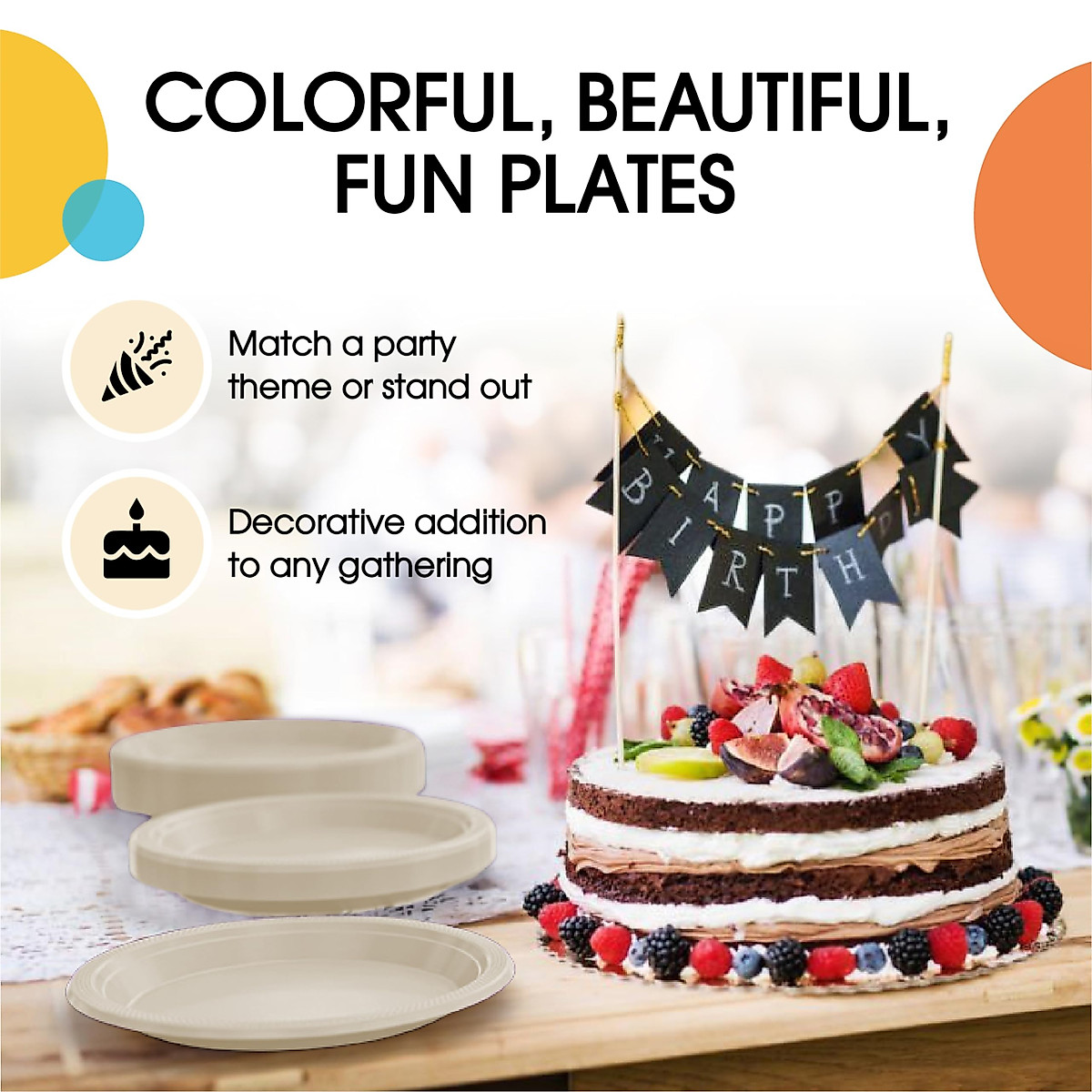 Exquisite Ivory Plastic Plates For Party 7" Ivory Disposable Plates For Party Supplies 50 Pcs Disposable Dinner Plate Heavy Duty 350 GSM Plate Sets, Plastic Dinnerware Sets