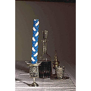 Ner Mitzvah Braided Havdalah Candle - 12-Pack Flat Blue and White Paraffin Wax - Handcrafted Havdallah Candle - Shabbat Judaica Gift