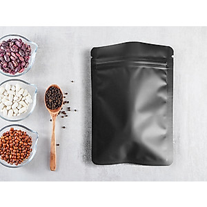 Chamigon 100 Pack Matte Black Mylar Bags - 4.3x6.3 Inches Resealable Smell Proof Foil Zipper Food Pouches - Sealable Flat Packaging Sample Pouch Bag