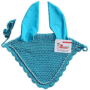 Zainee Sports Horse Ear Bonnet Ear Net Hat Fly Bonnet Hood Mask Fly Veil Full Hand Made Cotton (Horse/Full, Teal)