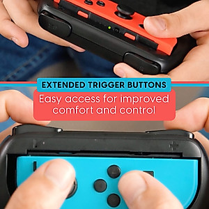 TALK WORKS Nintendo Switch + Switch OLED Joy-Con Controller Grips 4-Pack - Secure Joy-Con Grip, Extended Trigger Buttons, Ergonomic Design for Comfort Hold, Secure Fit for Joy-Con Controllers - Black