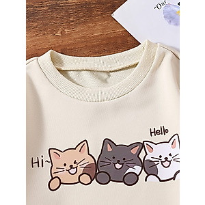SOLY HUX Girl's Cute Graphic Crew Neck Sweatshirt Long Sleeve Pullover Tops T Shirt Apricot Cat 11-12Y