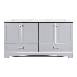 Spring Mill Emlyn Double Bathroom Vanity with 2 Cabinets, 2 Drawers, and White Sink Top, ‎18.75" D x 60.25" W x 32.89" H, Pearl Gray