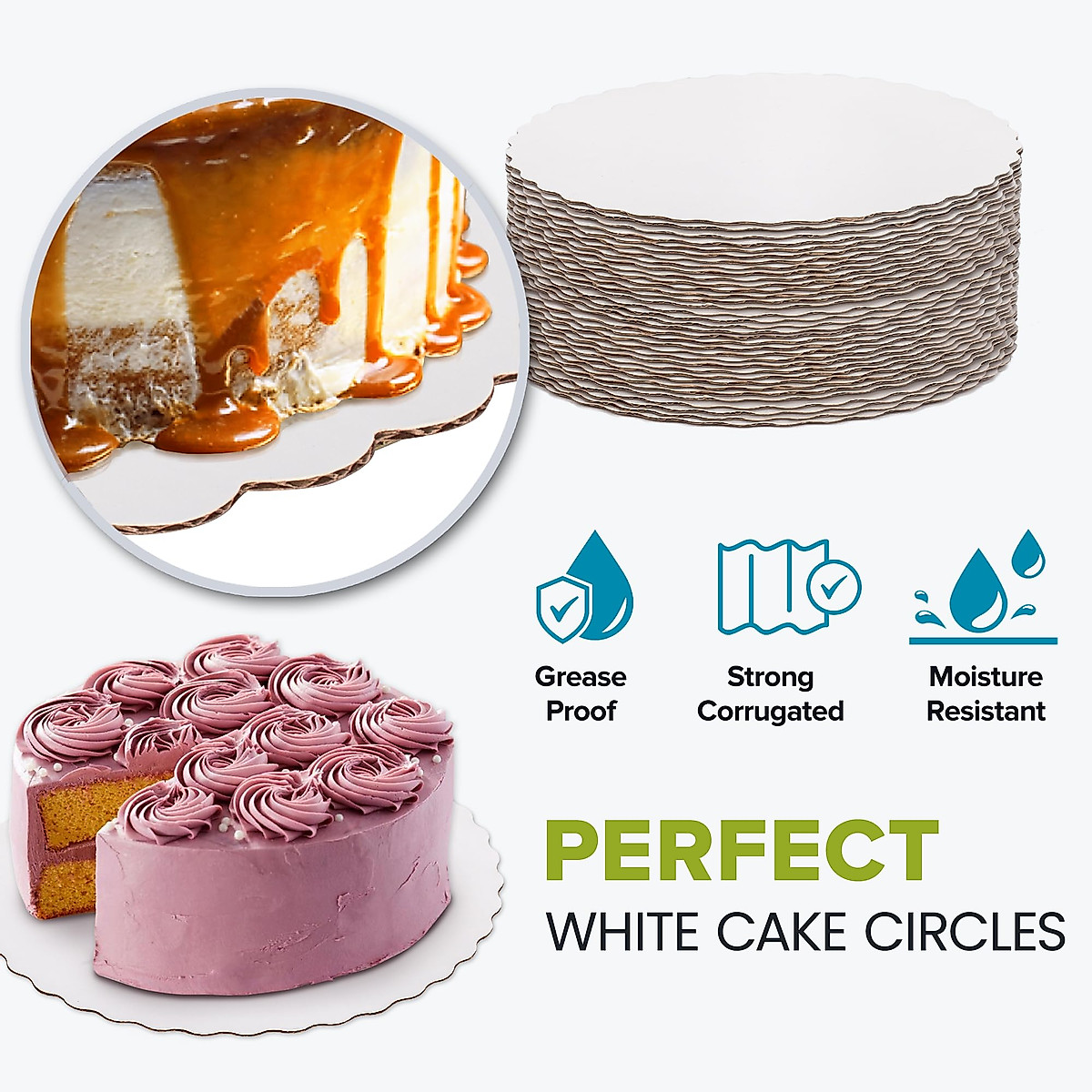 Fit Meal Prep [20 Pack] 8 Inch Cake White Cardboard Disposable Cake Bottoms Pizza Circles Round Base Stand for Desserts and Pastries Grease Proof and Moisture Resistant, Christmas, Birthday, Wedding