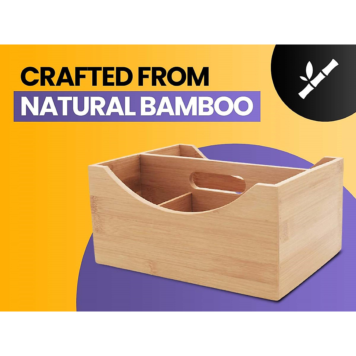 YBM HOME Bamboo Flatware Utensil Caddy with Napkin Holder and Handle, Wood Picnic Basket for Kitchen and Camping Trip, 361