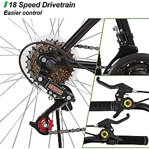 Hiland Mens and Womens 26 Inch Mountain Bike with 18 Speed Shifter, High-Carbon Steel Hardtail Trail Bicycle for Adult Black