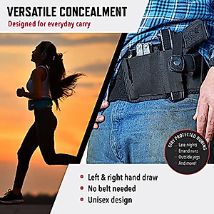 ComfortTac Ultimate Belly Band Gun Holster for Concealed Carry | Compatible with Smith and Wesson, Shield, Glock 19, 17, 42, 43, P238, Ruger LCP, and Similar Guns for Men and Women (Black, XL, Right)