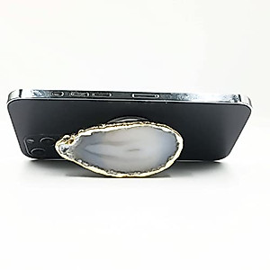 Crystal Phone Grip & Stand Clear Druzy Healing Natural Stone Crystal Phone Accessory (Agat Grey)