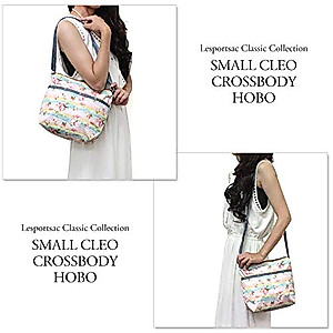 LeSportsac Plumeria Rainbow HAWAII EXCLUSIVE Small Cleo Crossbody Handbag, Style 7562/Color K879, Tropical Hawaiian Plumeria Flowers, Pastel Watercolors, ‘Hawaii’ on Pattern