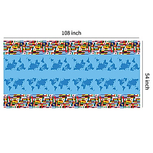 APOWBLS International World Flags Decorations Tablecloth - Disposable Olympic Party Decorations Supplies Table Cover, Travel Trip Around The World Globe Retirement Table Cloth - 3Pack (54in x 108in)