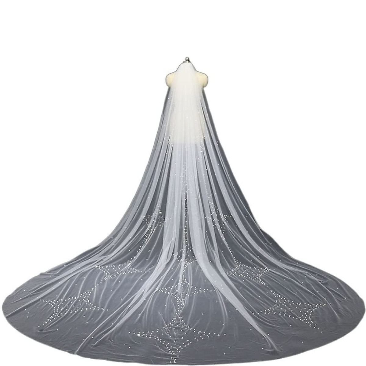 Wedding Accessory Luxury Off White Rhinestones Pearl Beads 3.5 Meter Long Wedding Veil with Comb Cathedral Veil Headwear Bridal Accessories (Color : Off White)