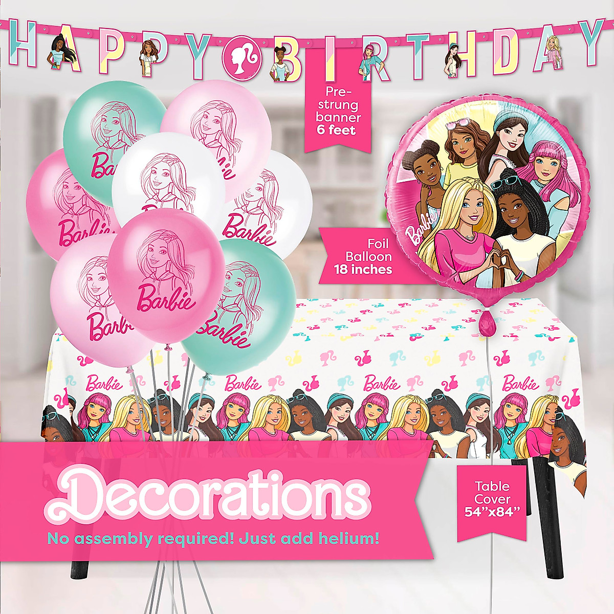 Unique Barbie Party Decorations | Serves 16 Guests | Officially Licensed | Barbie Birthday Decorations | Barbie Birthday Party Supplies | Barbie Balloons, Banner, Tablecover, Plates, Napkins, Button