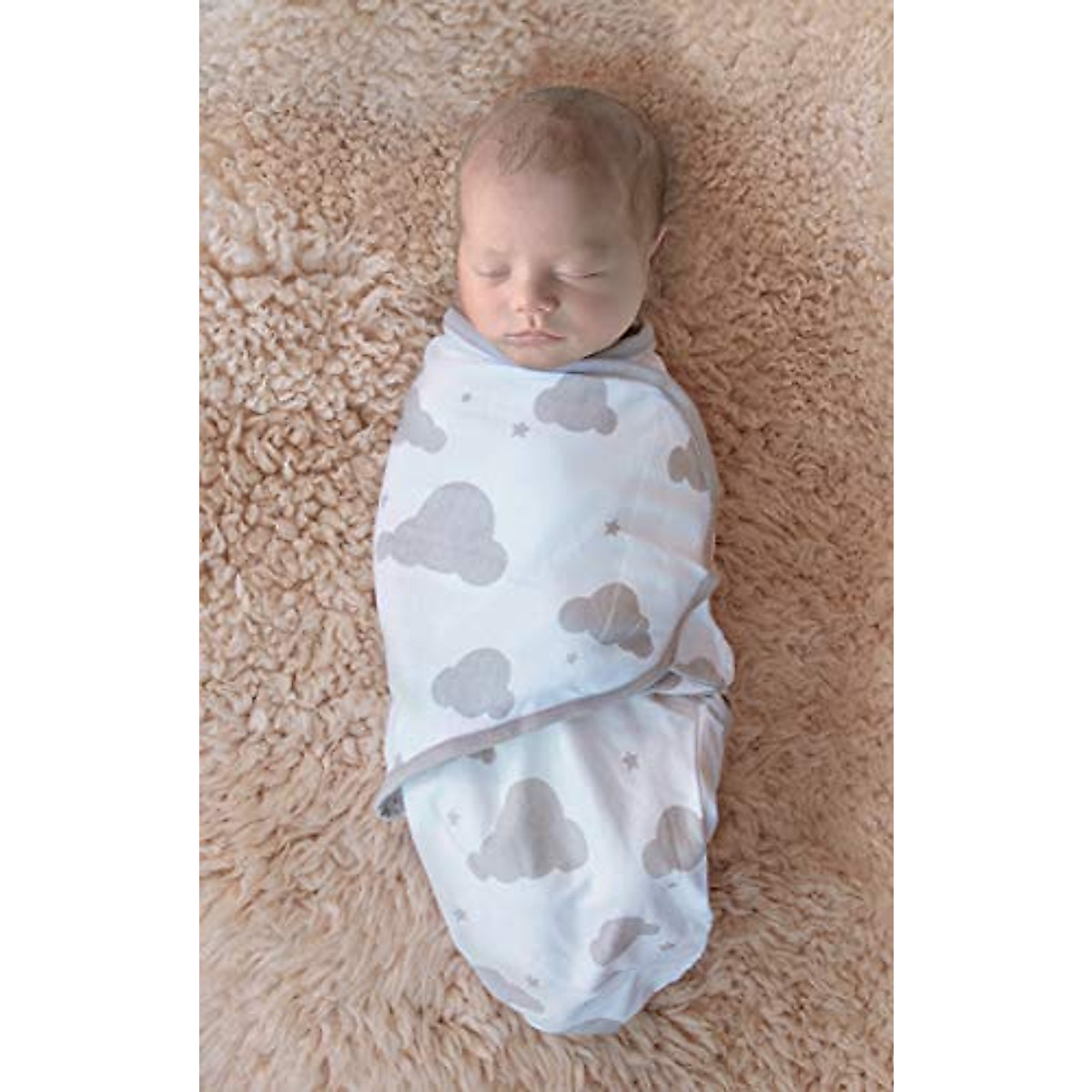 100% Organic Cotton Swaddle Blanket Baby Girl Boy Infant Sleep Sack Wrap, Adjustable Infant Swaddle Wrap Newborn Babies Small 0-3 Months. Clouds, Swirls, and Sleepy Animals. (Neutral Gray 3Pk)