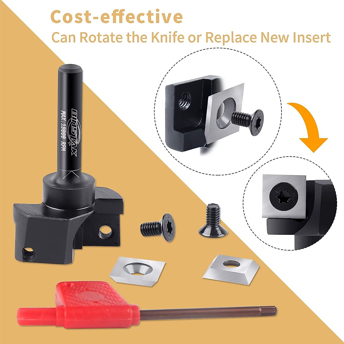 BINSTAK CNC Spoilboard Surfacing Router Bit, 1/4" Shank 1-1/4" Cutting Diameter, Carbide Insert Slab Flattening Router Bits Planing Bit