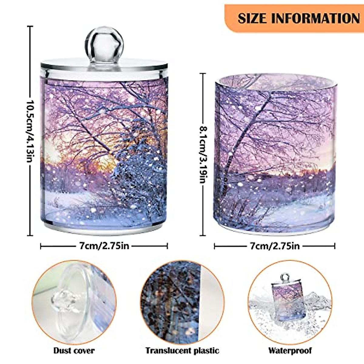 ALAZA 4 Pack Qtip Holder Dispenser Winter Bathroom Organizer Canisters for Cotton Balls/Swabs/Pads/Floss,Plastic Apothecary Jars for Vanity