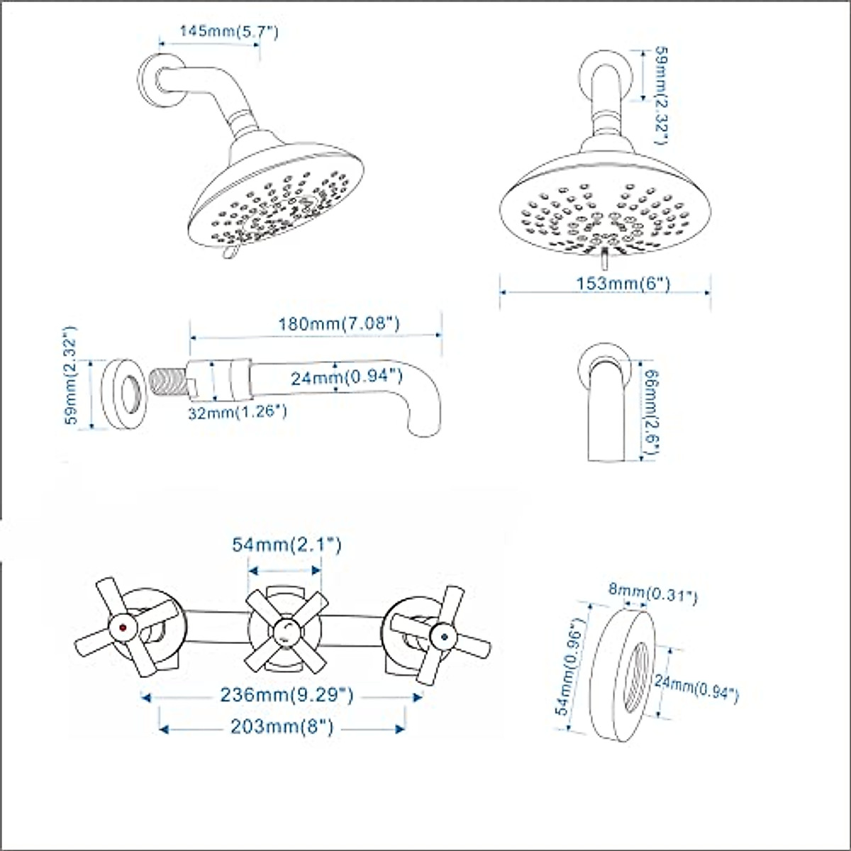 NIITAWH Matte Black 3 Handle Shower Faucet Set with Rotatable Tub Spout, Tub and Shower Trim Kit with Valve