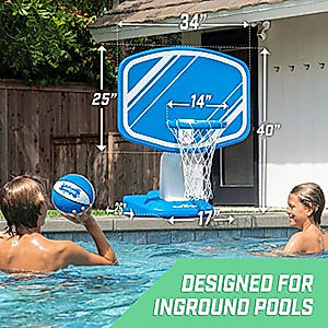 GoSports Splash Hoop Swimming Pool Basketball Game, Includes Poolside Water Basketball Hoop, 2 Balls and Pump – Choose Your Style