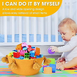 Sarmyarc Cotton Rope Basket Boho Woven Basket Cute Round Closet Storage Bins Organizer with Macrame Tassel for Baby Toys Diaper Dog’s Toys Storage Organizer Nursery Decor (ginger)