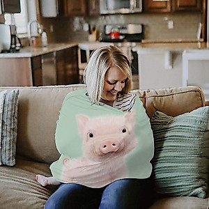 Cute Farmhouse Pig Oil Painting Baby Car Seat Covers Breastfeeding Cover 26" x 27.6", Cute Farm Animal Mint Green Nursing Breastfeeding Covers for Shopping Cart, High Chair, Stroller Covers