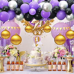 Black and Purple Balloons - 130pcs Black and Purple Balloon Arch Kit with Metallic Silver Balloons, Purple and Black Balloon Garland Kit for Birthday Party Wedding Baby Shower Graduations Festival