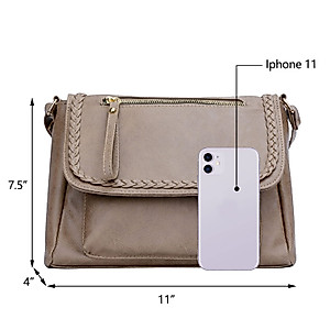 KKXIU Vintage Leather Flap Crossbody Bags for Women and Teen Girls Shoulder Purses (Khaki)