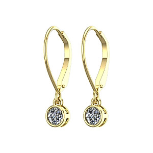 Houston Diamond District 1 Carat 14K Yellow Gold Bezel Set Lever Back Dangle Diamond Earrings Value Collection