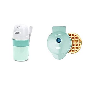 DASH My Pint Electric Ice Cream Maker Machine & Recipe Book 0.4qt - Aqua & DMW001AQ Machine for Individual, Paninis, Hash Browns, & other Mini waffle maker, 4 inch, Aqua