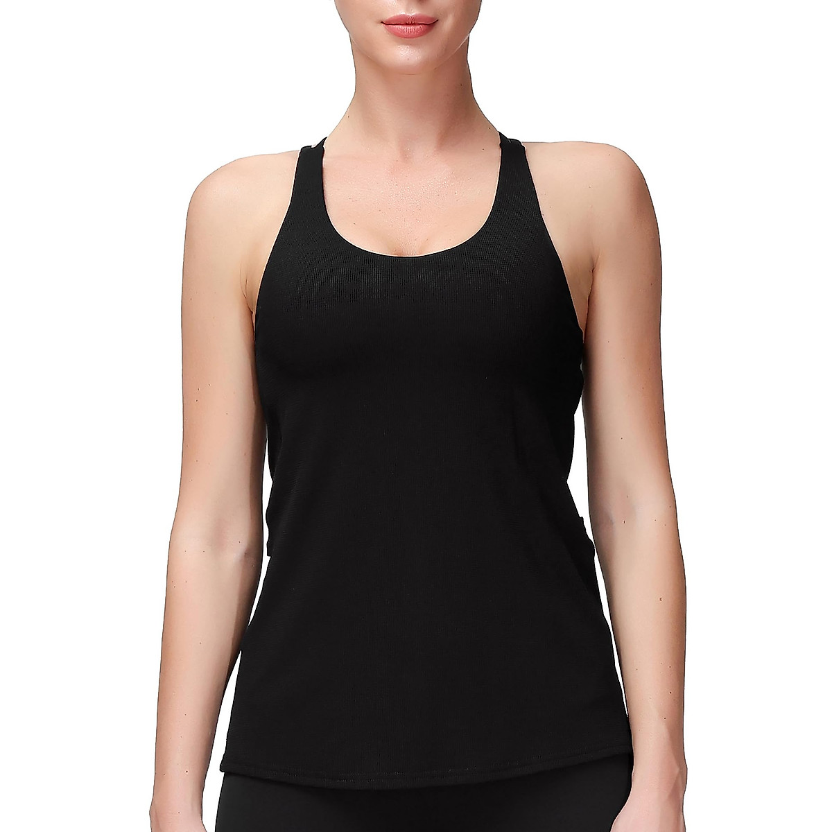 MotoRun Workout Tank Tops Activewear Built in Bra Strappy Yoga Tops Athletic Open Back Shirts Activewear for Women Black X-Large
