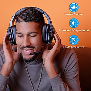 pamu Karaoke Bluetooth Headphones Over-Ear Wireless Headset with Built-in Mic, Sport Earphones with Adjustable Headband, Karaoke Function Auto Pairing Deep Bass,15Hrs Playtime,Touch Control