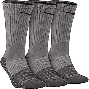Unisex Nike Everyday Max Cushion Crew Training Sock (3 Pair) (Heather/Cl;oud Blakc/Grey, Large (8-12))