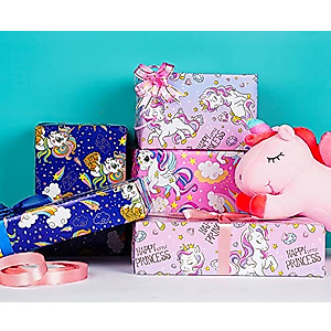 Titiweet Unicorn Wrapping Paper for Girls Kids - 12 Sheets Princess Wrapping Paper for Christmas Birthday Holiday, 20 x 28 Inches Per Sheet