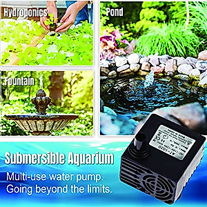 SunGrow 55 GPH 3W Small Outdoor Submersible Cat & Dog Water Fountain Pond Pump, Aquarium Fish Tank Mini Water Pump for Statuary, Hydroponics, Tabletop Fountain, Pet Fountain, For 3-5 Gallons Tank