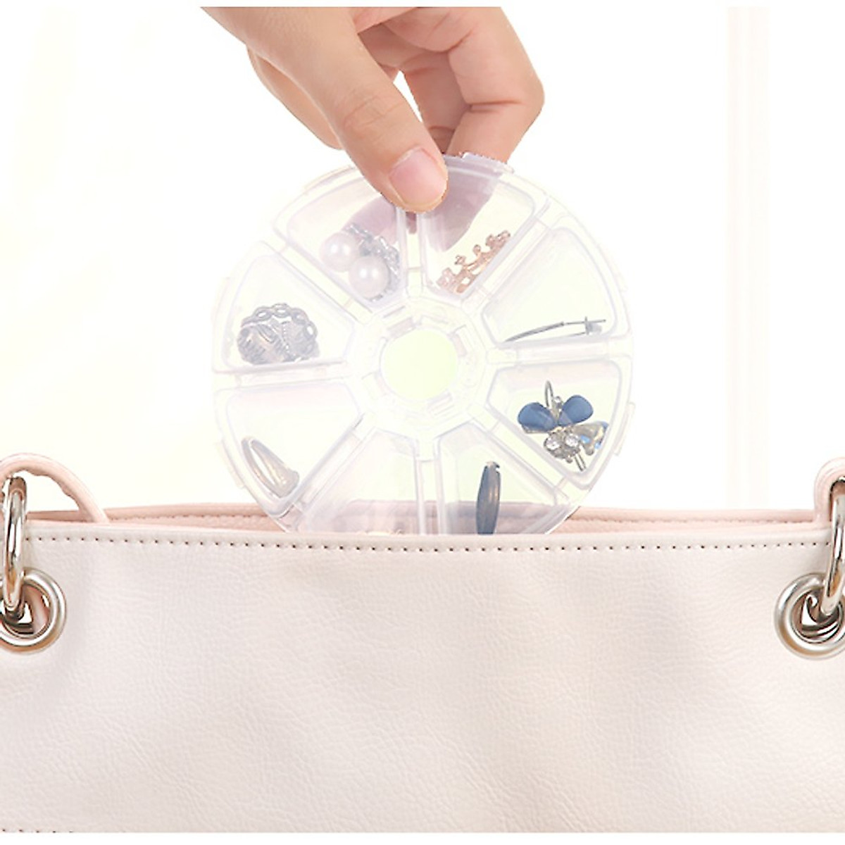 LEFV™ Storage Box Round 8 Compartments Beads Pearls Jewelry Accessories Organizer Pill Case Classified Container, Pack of 2, Random Color