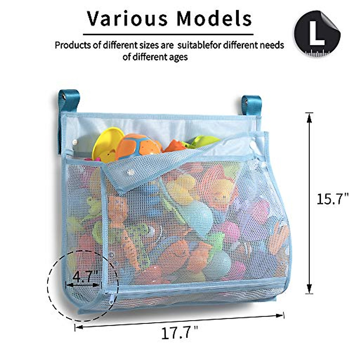 Tenrai Mesh Bath Toy Organizer, （ 1 Large, Blue） Bathtub Storage Bag, Multi-purpose Baby Toys Net, Toddler Shower Caddy for Bathroom, Quick Drying Kids Toy Holder, YY