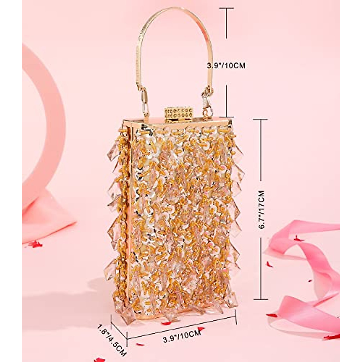 Szcaecie Women's Glitter Evening Bag, Crystal Sequin Beaded Banquet Handbag, Wedding Party Clutch (Gold,One size)