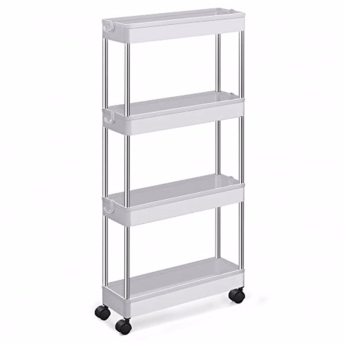SONGMICS 4-Tier Slide Out Storage Cart, Slim Rolling Cart on Wheels, Slim Storage Cart, Space-Saving Bathroom Storage, Kitchen, Narrow Shelf, 15.7 x 5.3 x 33.9 Inches, White UKSC08WT