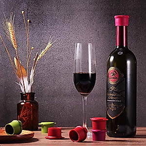 Wine Stoppers - Silicone Wine Bottle Caps - Reusable and Unbreakable Sealer Covers - Beverage Corks to Keep Wine Fresh for Days with Air-Tight Seal - Set of 5