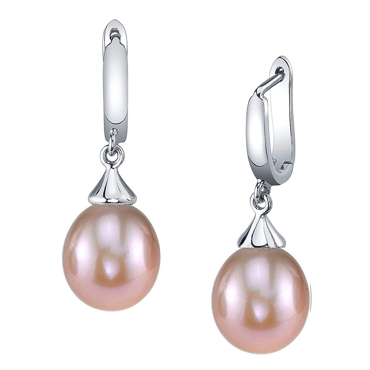 THE PEARL SOURCE 9-10mm Drop Shape Pink Freshwater Cultured Pearl Elegance Earrings for Women